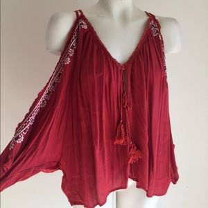 Tops | Brick Red Embroidered Blouse Nwt W Tassel | Poshmark